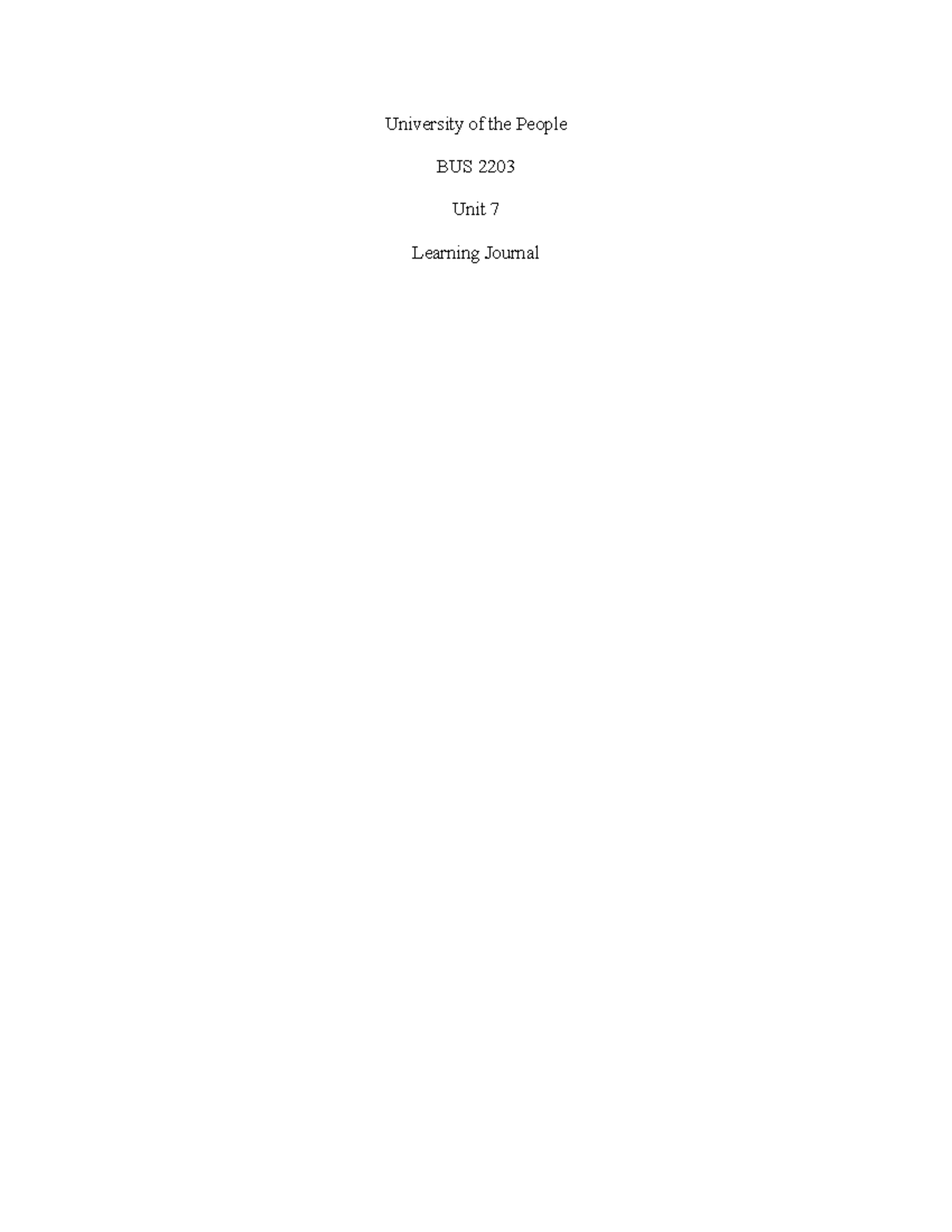 BUS 2203 U7 - Practice materials for assignment and exams - University ...