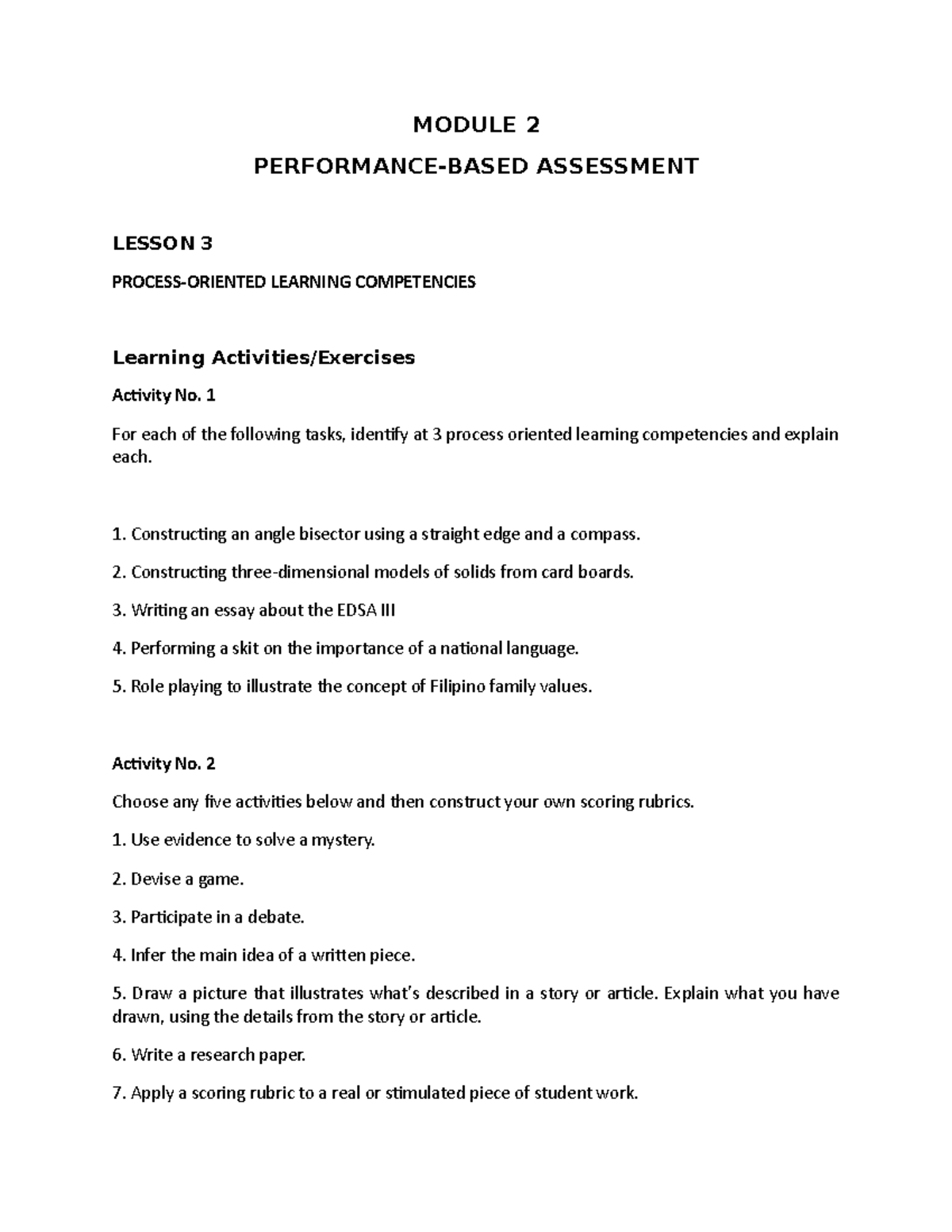 Assess 2- Module 2, Cantila, Jovelyn - MODULE 2 PERFORMANCE-BASED ...