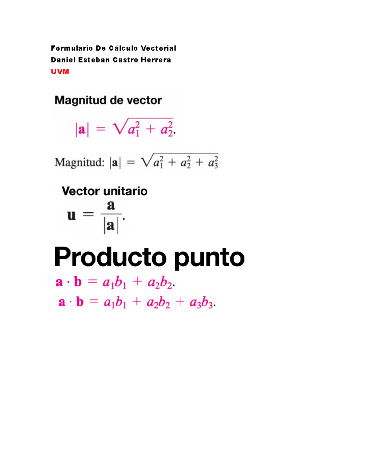 Formulario de cálculo vectorial (primer parcial) - Cálculo Vectorial ...