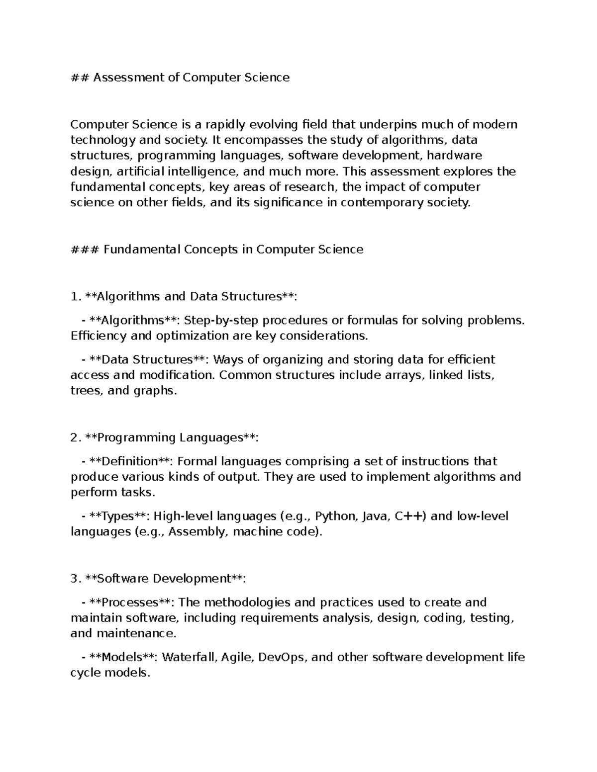 Computer science 09 - Assessment of Computer Science Computer Science ...