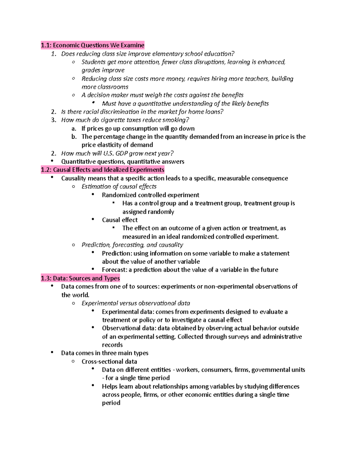 Economic Questions and Data - 1: Economic Questions We Examine 1. Does ...