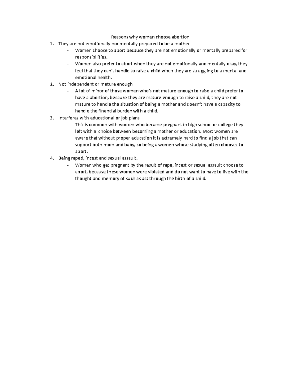 Ethics abortion - Biology - Reasons why women choose abortion They are ...