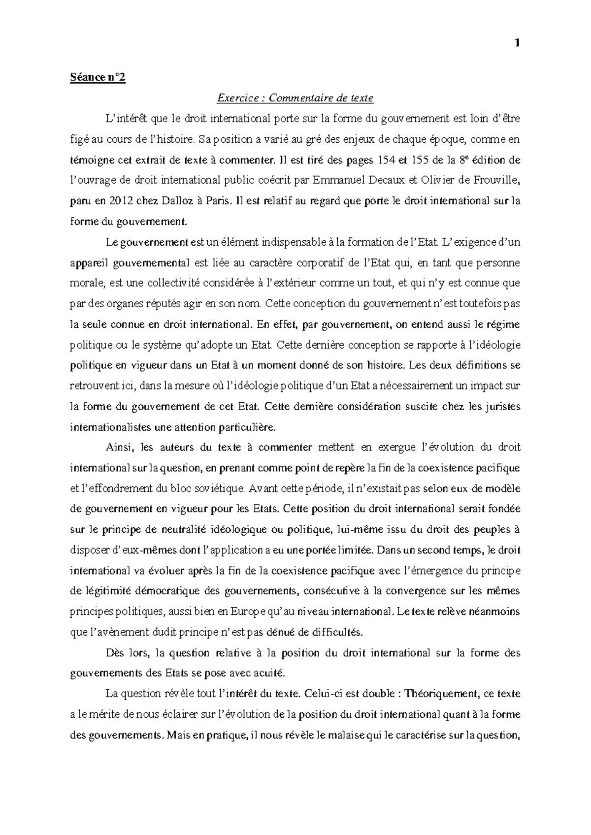 Proposition DE Corrige Seance II DIP Sujets UL 2022 2023 1 0 - Séance n° Exercice : Commentaire ...