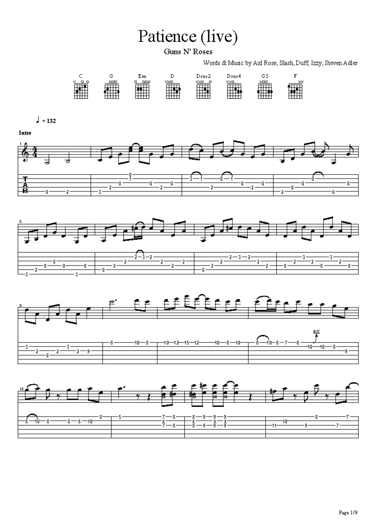 PATIENCE PARTITURAS - Patience (live) Guns N' Roses Words & Music by ...