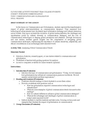 CLT- Speaking - This is a semi-detailed lesson plan. - CLT-FOCUSED ...