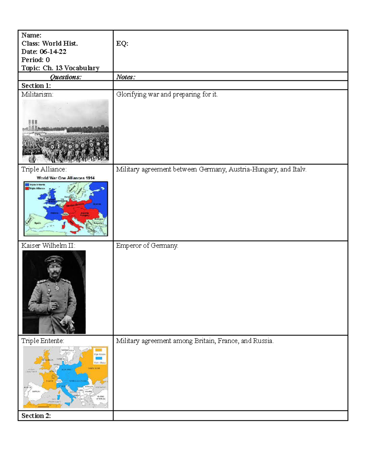 World History Ch.13 Cornell Notes - Name: Class: World Hist. Date: 06 ...