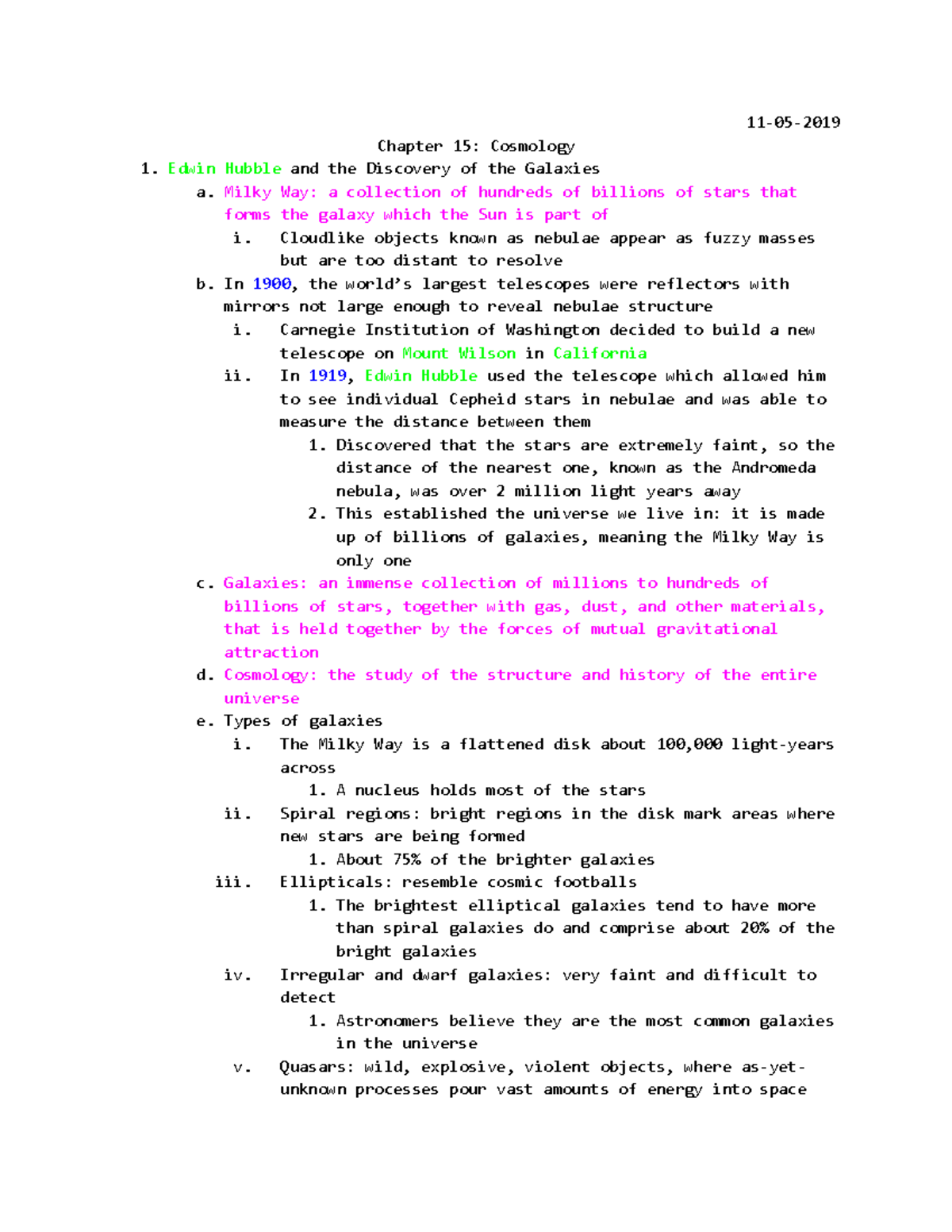 Chapter 15 - Cosmology - 11-05- Chapter 15: Cosmology Edwin Hubble and ...