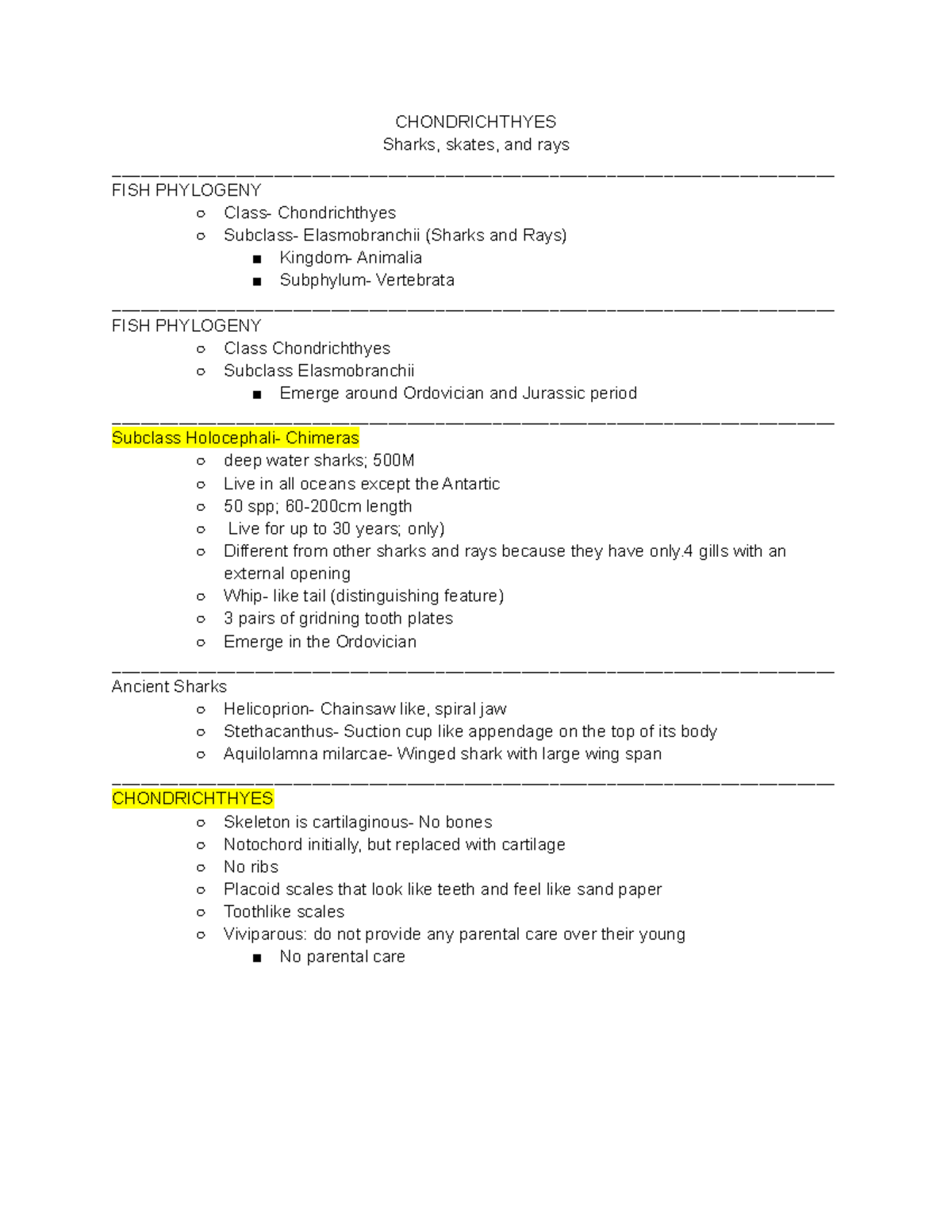 Day 20 Notes Sharks and Rays - CHONDRICHTHYES Sharks, skates, and rays ...