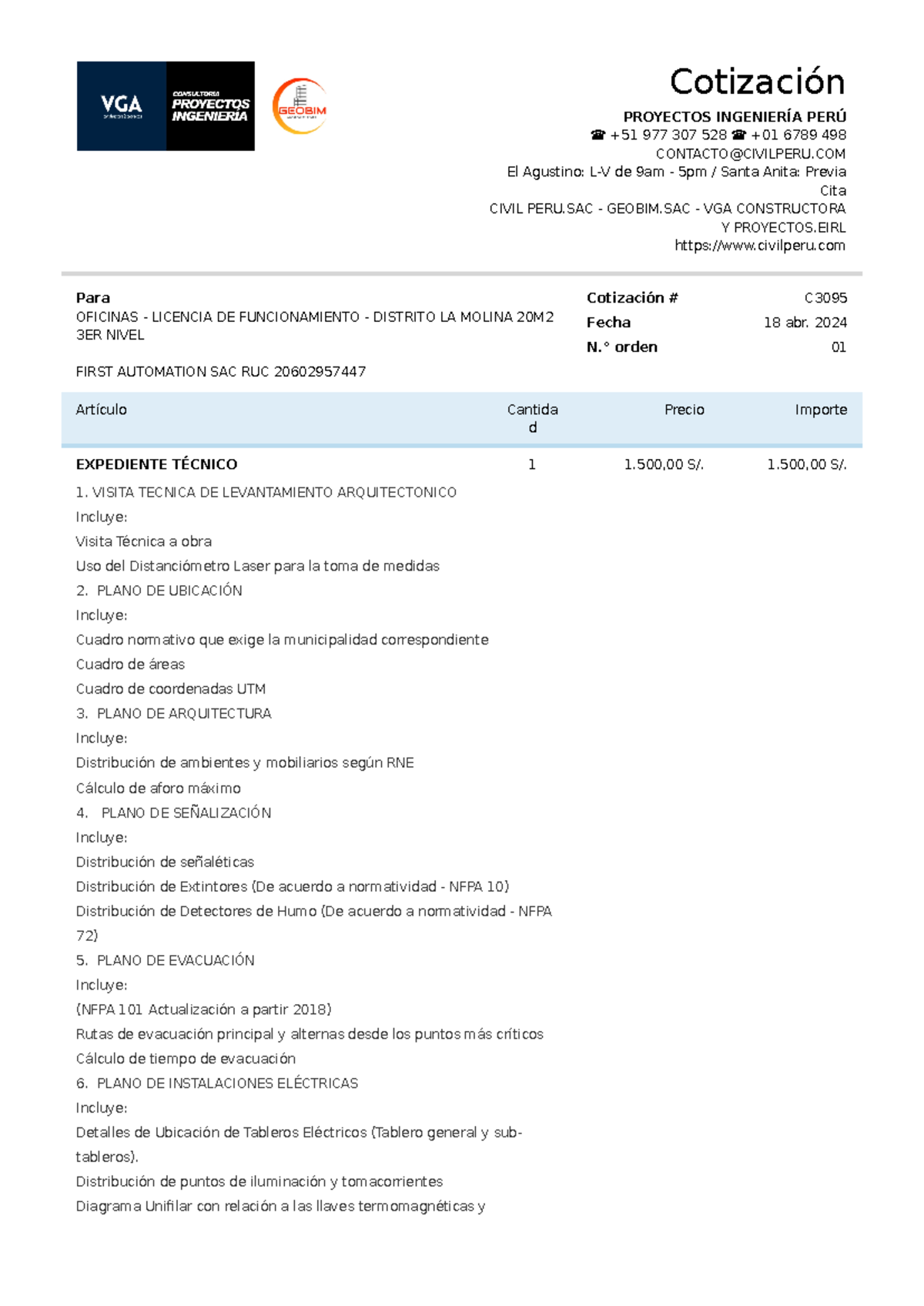 Cotización C 3095 - asassa - Cotización PROYECTOS INGENIERÍA PERÚ ☎️ ...