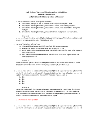 Hull OFOD9e Multiple Choice Questions and Answers Ch15 - Hull: Options, Futures and Other - Studocu