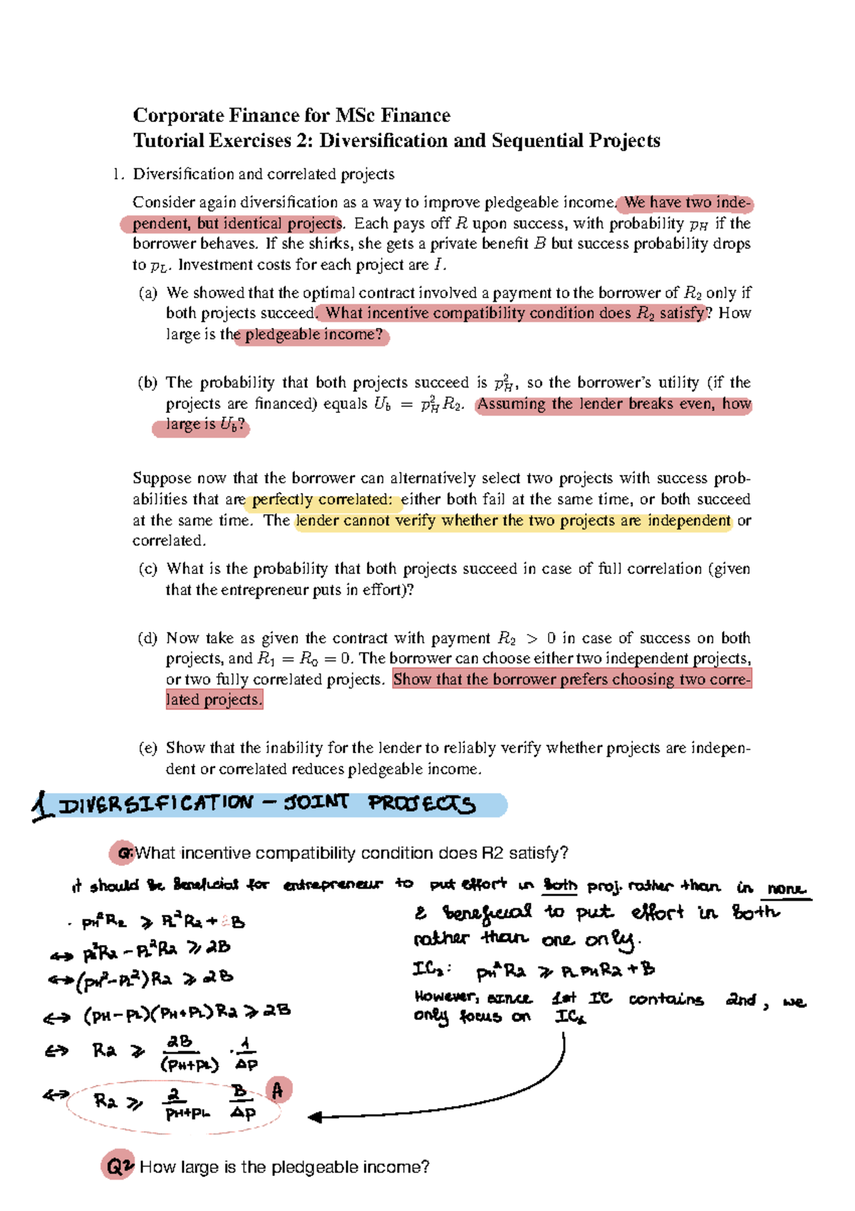 Problem set 2 - with solutions - Corporate Finance for MSc Finance ...