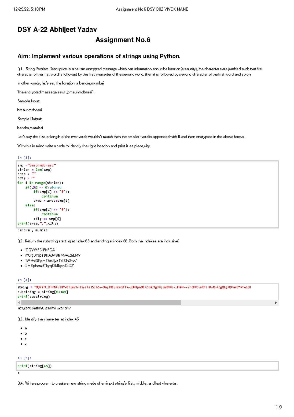 Abjijeet Yadav - Abc - 12/29/22, 5:10 PM Assignment No 6 DSY B02 VIVEK MANE 1 / smp - Studocu