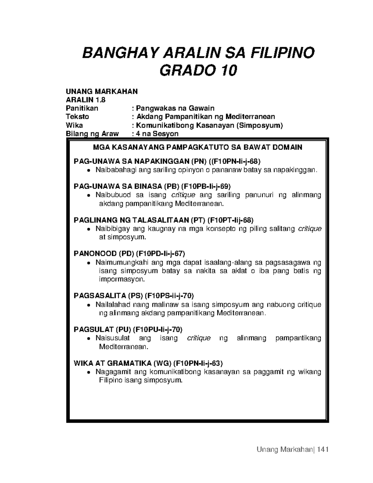 Daily Lesson Plan Filipino 10 - BANGHAY ARALIN SA FILIPINO GRADO 10 ...