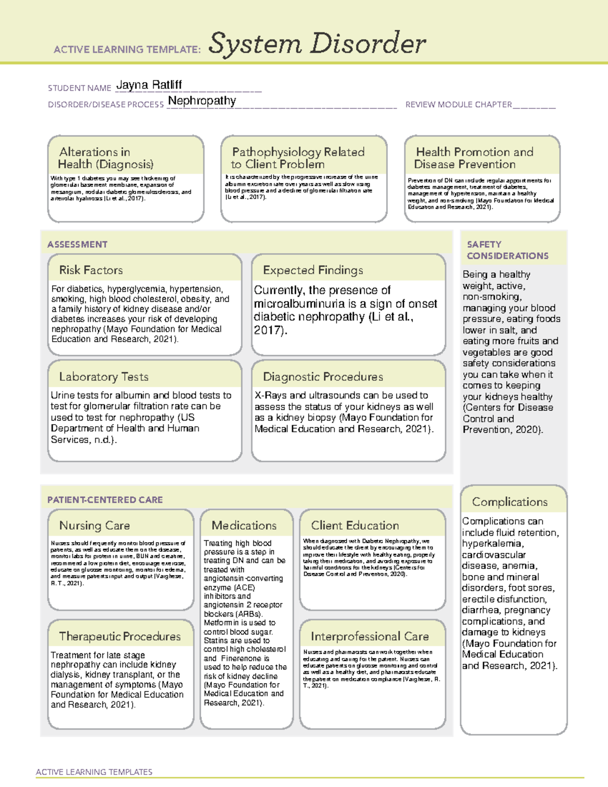 Nephropathy - ati medication card - ACTIVE LEARNING TEMPLATES System ...