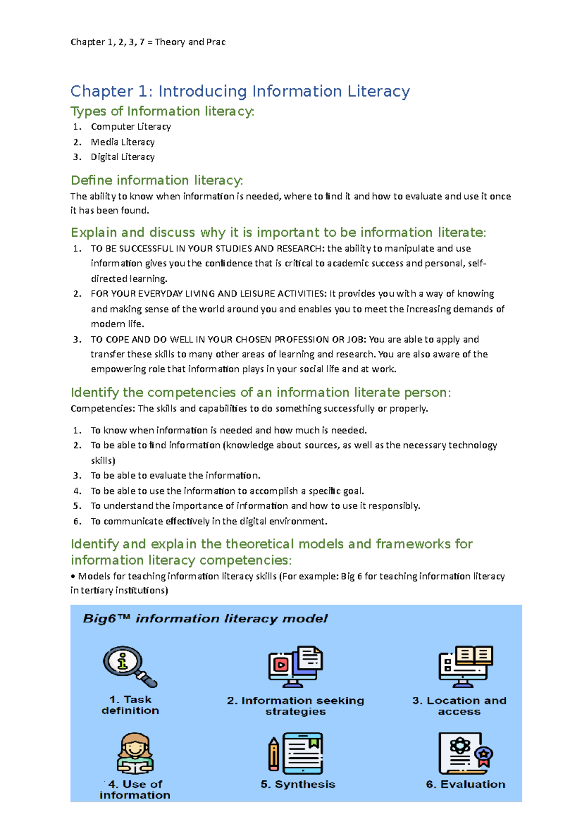Semester Test 1 Navigating Information Literacy - Chapter 1 ...
