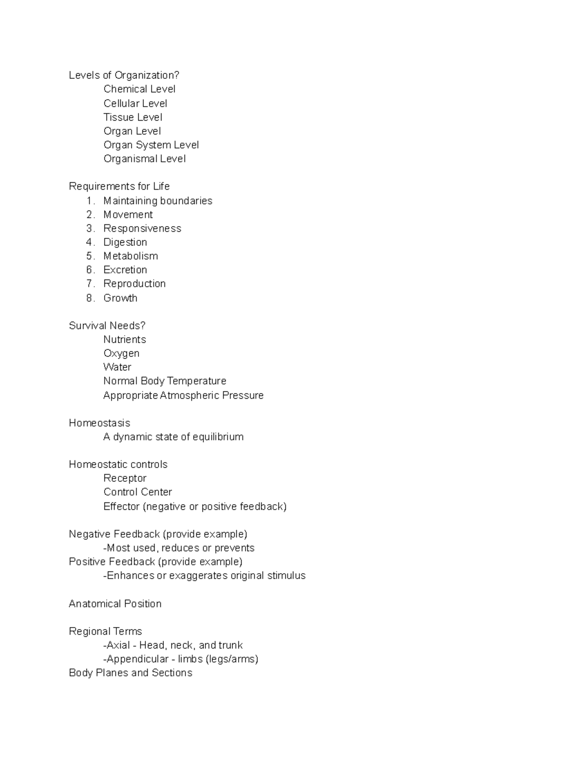 A&P Exam 1 Study Guide ( Solutions) - Levels of Organization? Chemical ...
