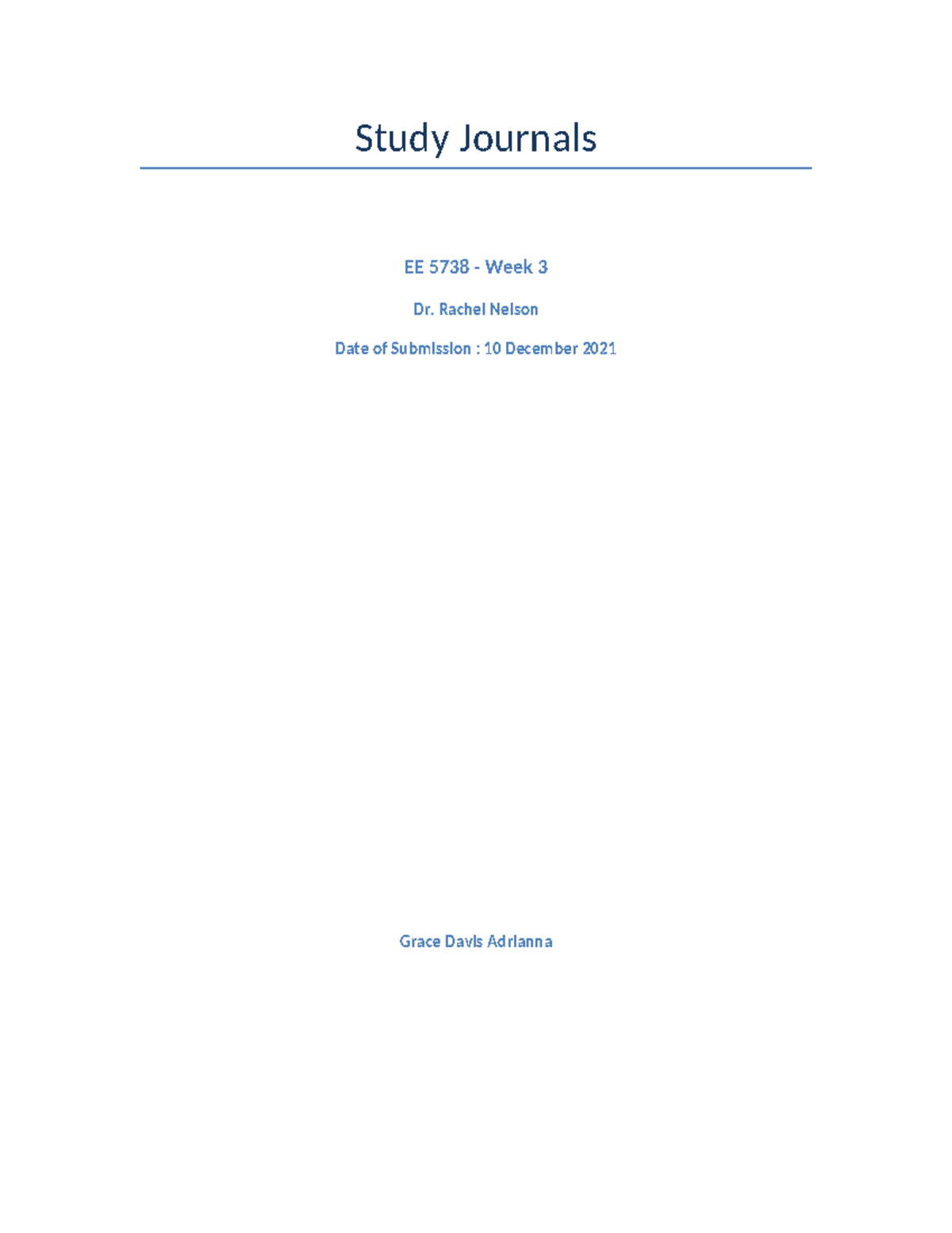 EE-5738-Study Journals - Study Journals EE 5738 - Week 3 Dr. Rachel ...
