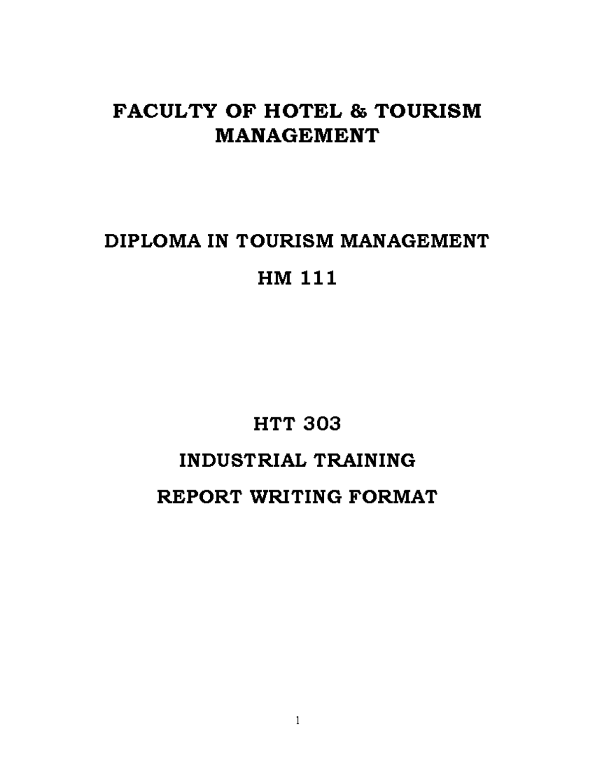 Guidelines Report Internship - FACULTY OF HOTEL & TOURISM MANAGEMENT ...