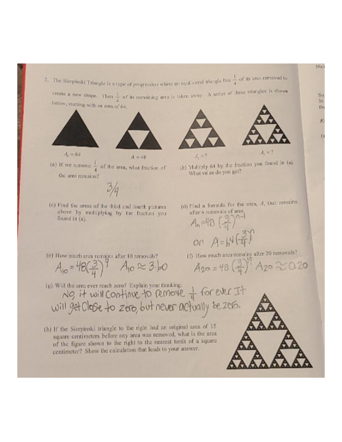 Algebra Practice Exercises - Answer A. 3/ B. 48 C. A 2 = 36 A 3 = 27 D ...