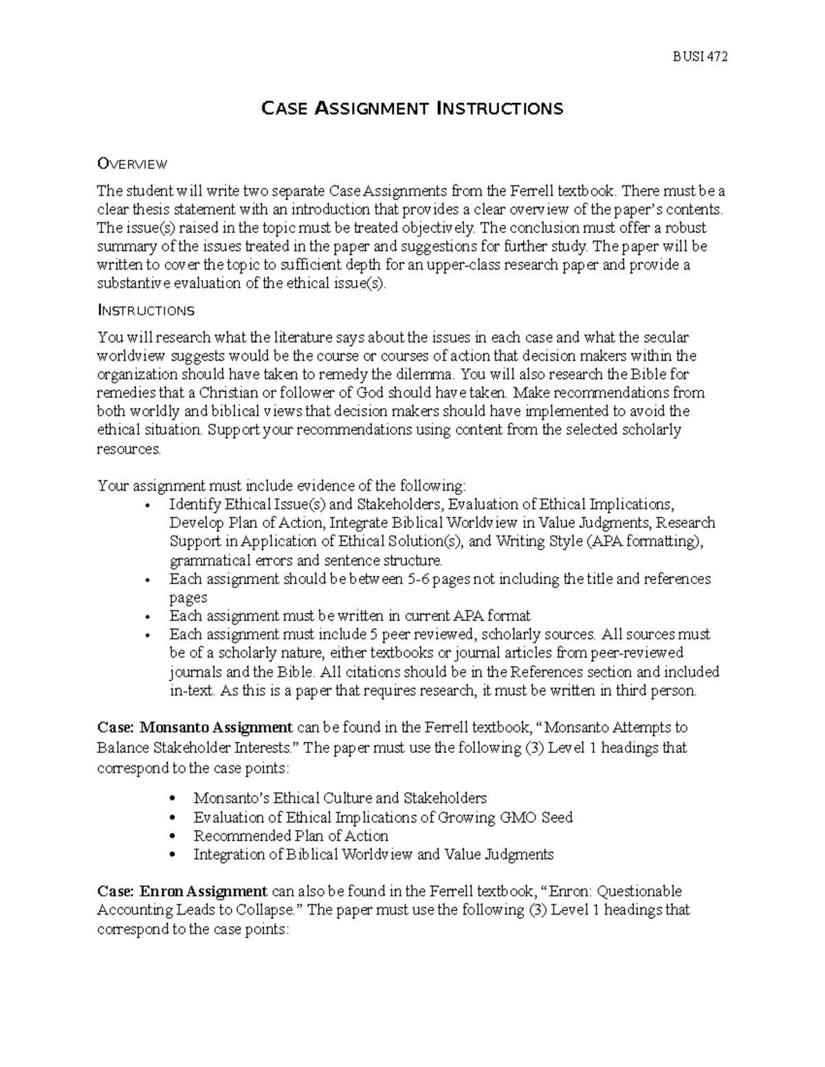 Case Assignments Instructions - BUSI 472 CASE ASSIGNMENT INSTRUCTIONS ...