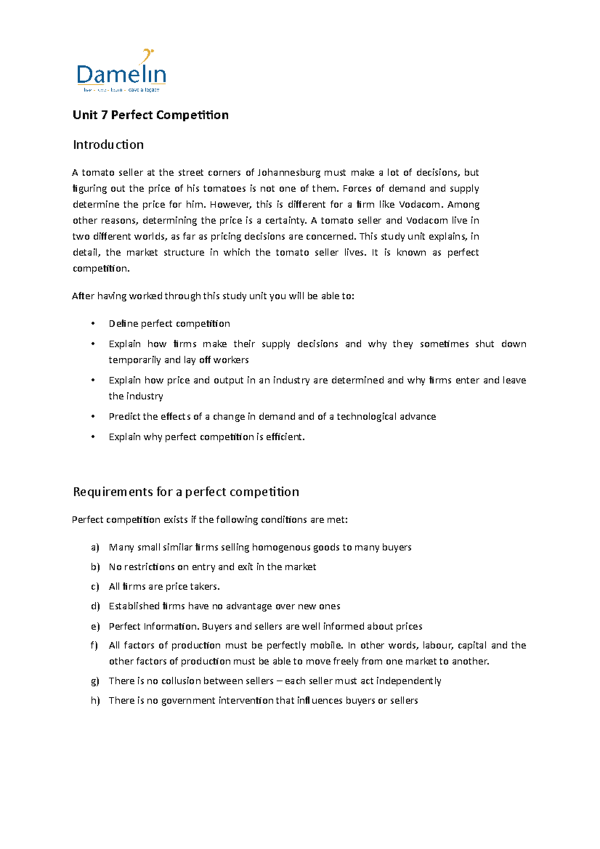 Week 7 eco1 word notes cn - Unit 7 Perfect Competition Introduction A ...