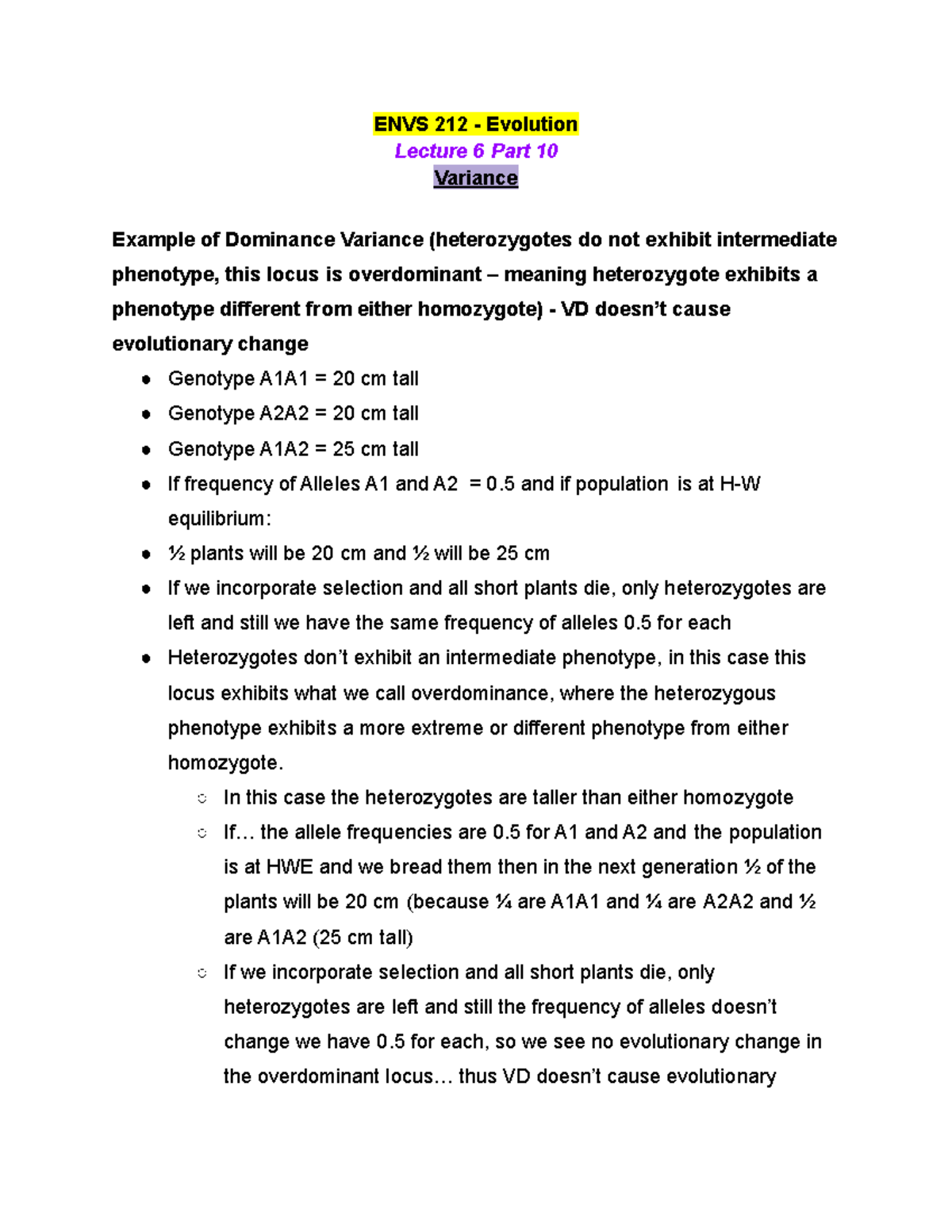 ENVS 212 Lecture 6 Part 10 - Spring 2020 - ENVS 212 - Evolution Lecture 6 Part 10 Variance ...