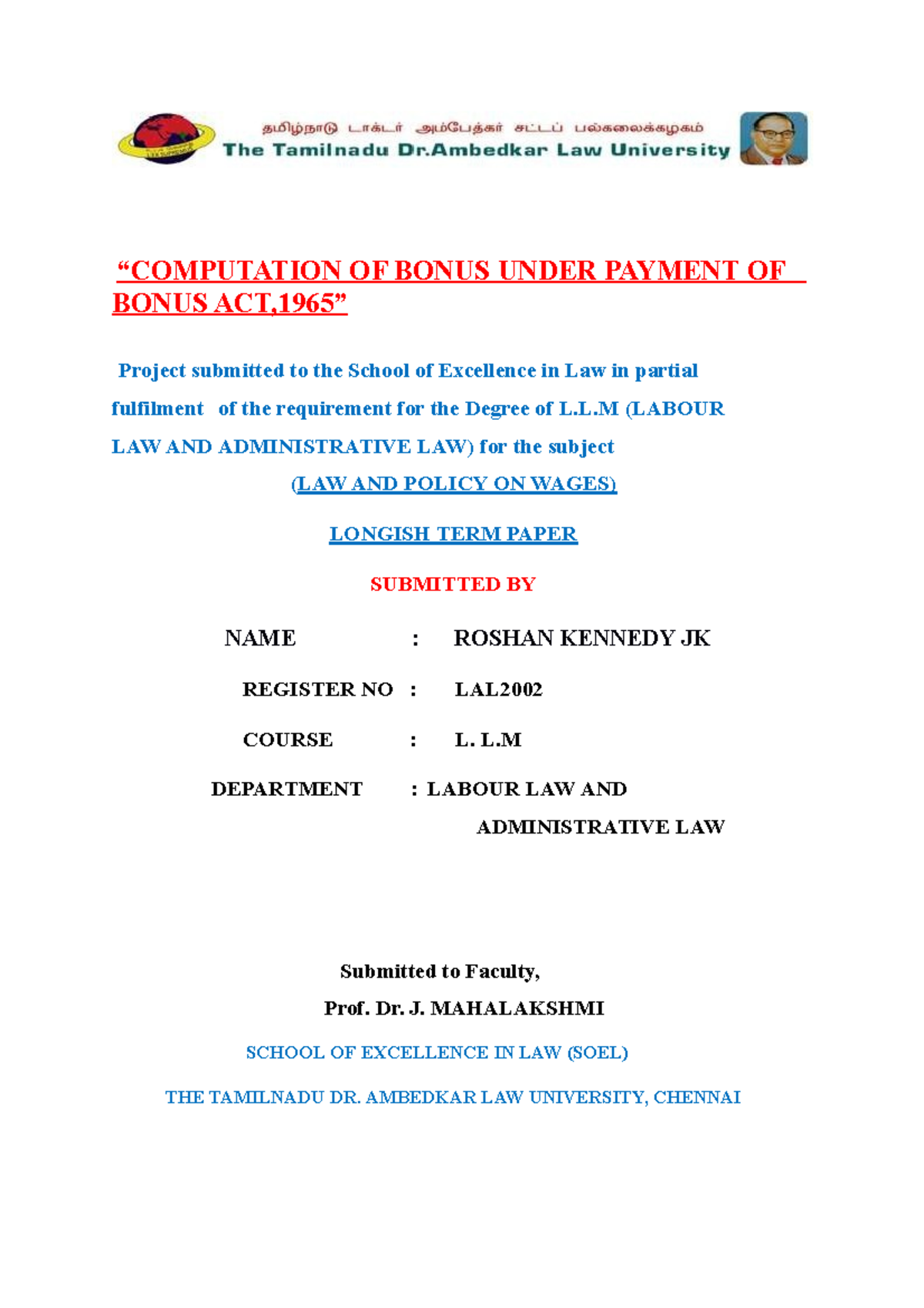 Computation OF Bonus Under Payment OF Bonus ACT,1965 - “COMPUTATION OF ...