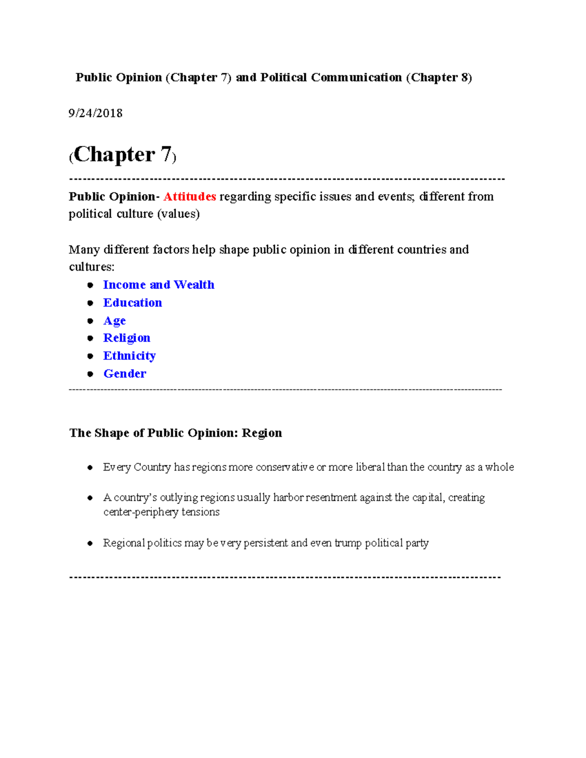 Poltical Science 103 (notes) - Public Opinion (Chapter 7) and Political ...