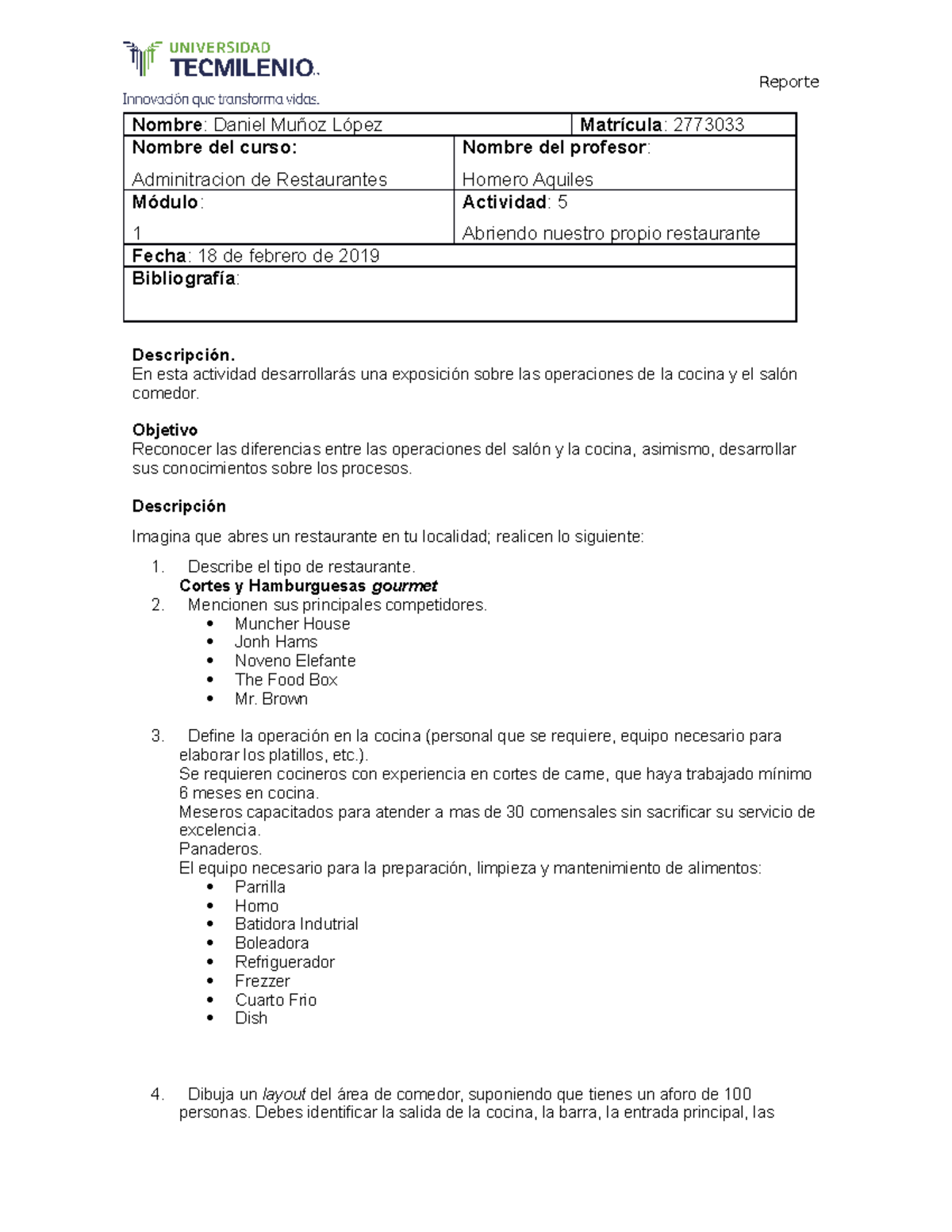 Actividad 5 Adminitracion de Restaurantes - Reporte Nombre : Daniel ...