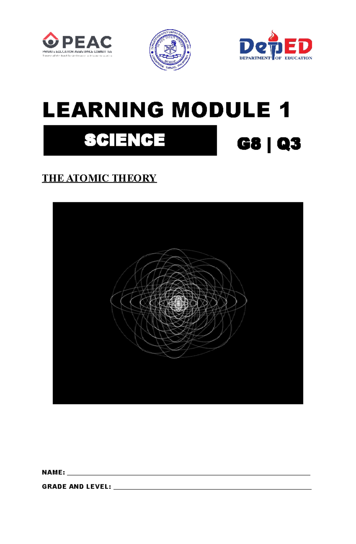 Grade 8 Science Module 1 Q3 - LEARNING MODULE 1 THE ATOMIC THEORY NAME ...