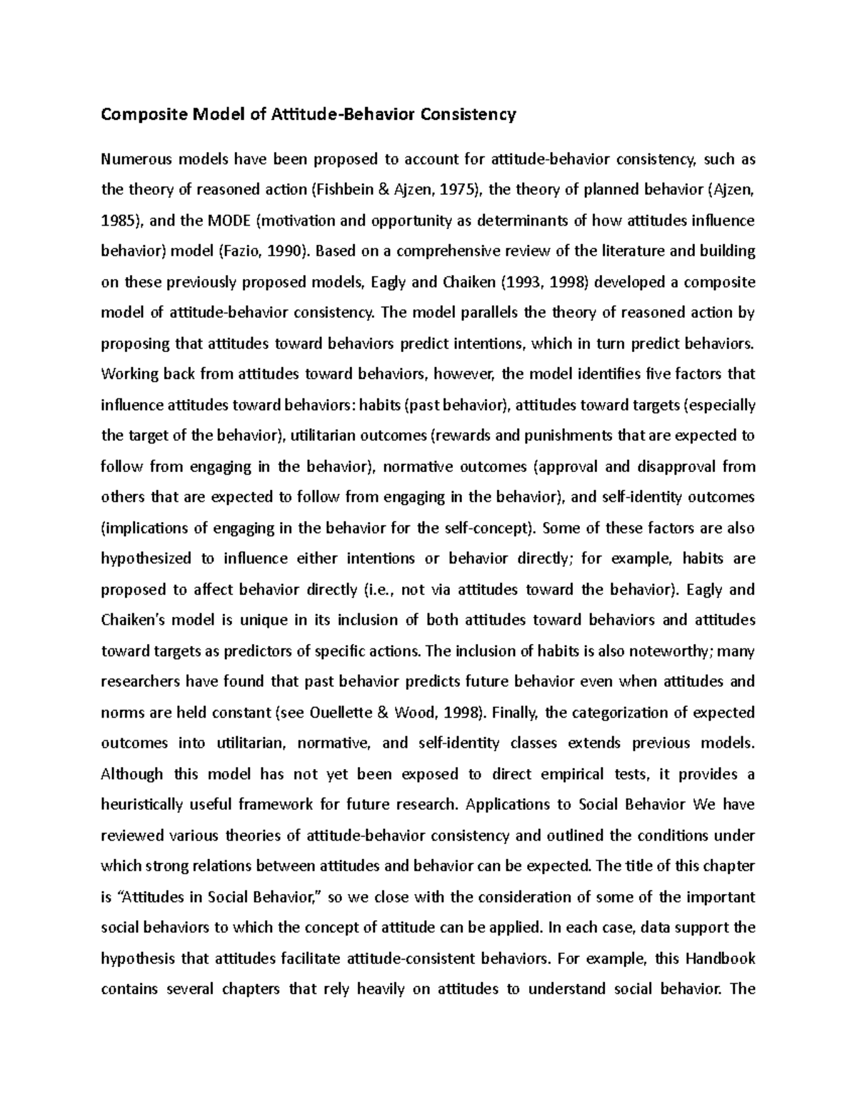 Composite Model of Attitude-Behavior Consistency - Based on a ...
