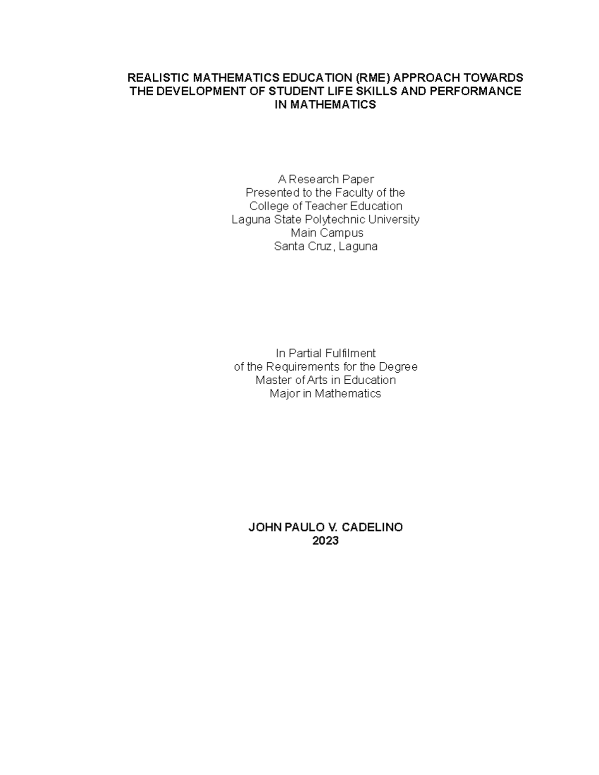 EPI- Perfect - REALISTIC MATHEMATICS EDUCATION (RME) APPROACH TOWARDS ...