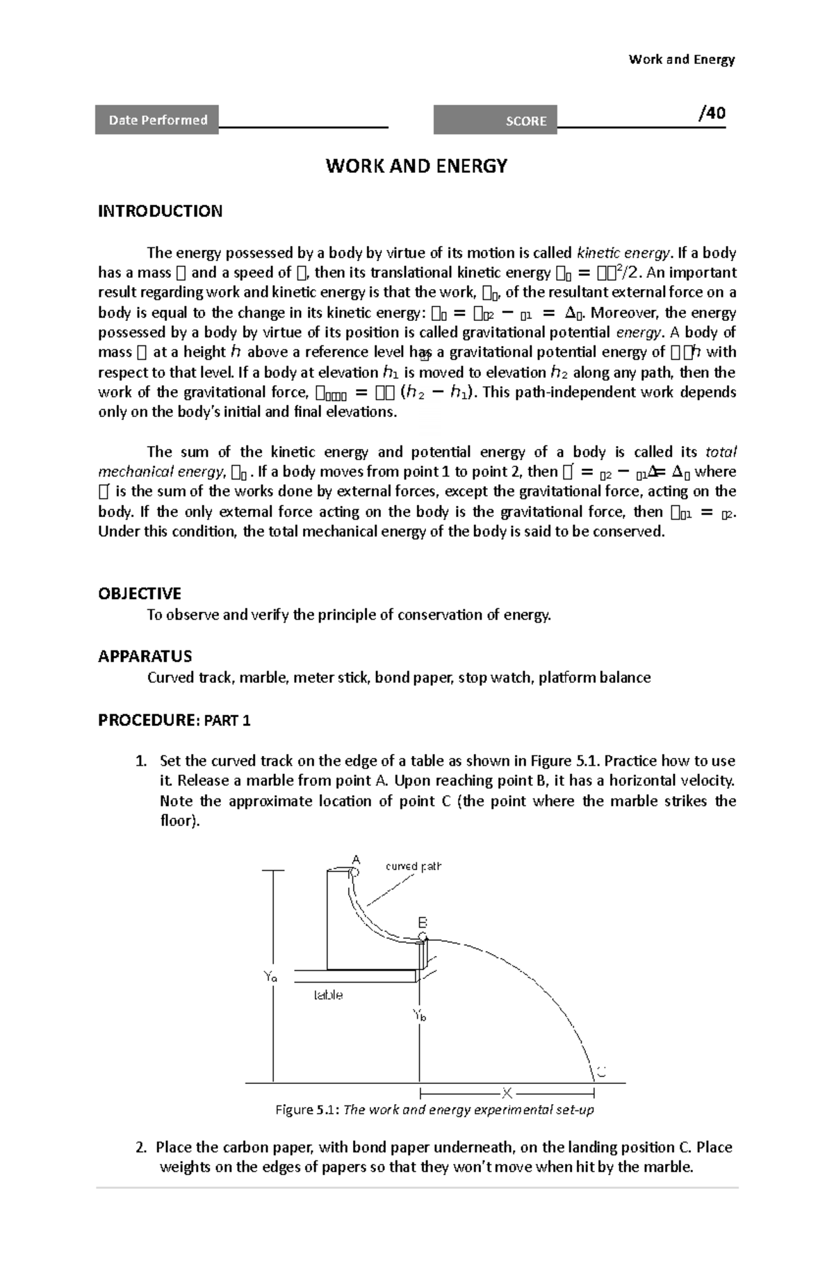Activity 3 Work And Energy Work And Energy WORK AND ENERGY