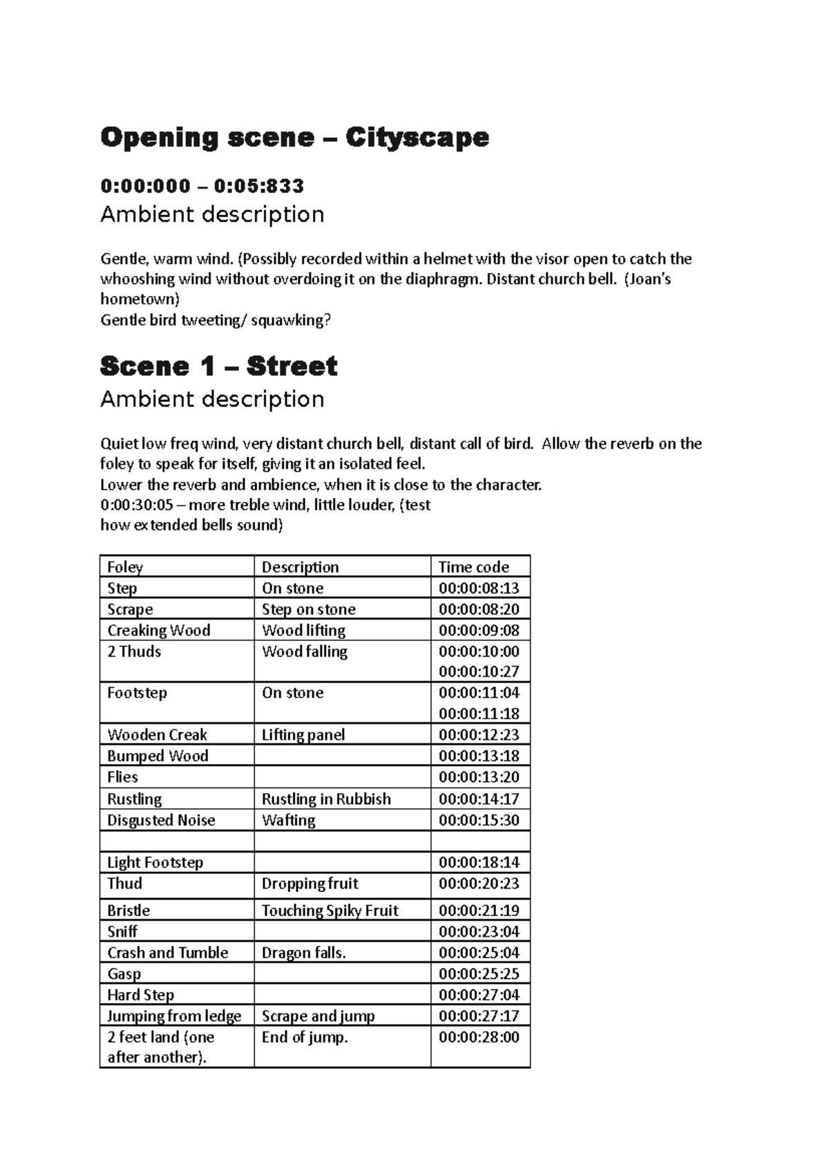 Spotting-Sheet Update - Opening scene – Cityscape 0:00:000 – 0:05 ...