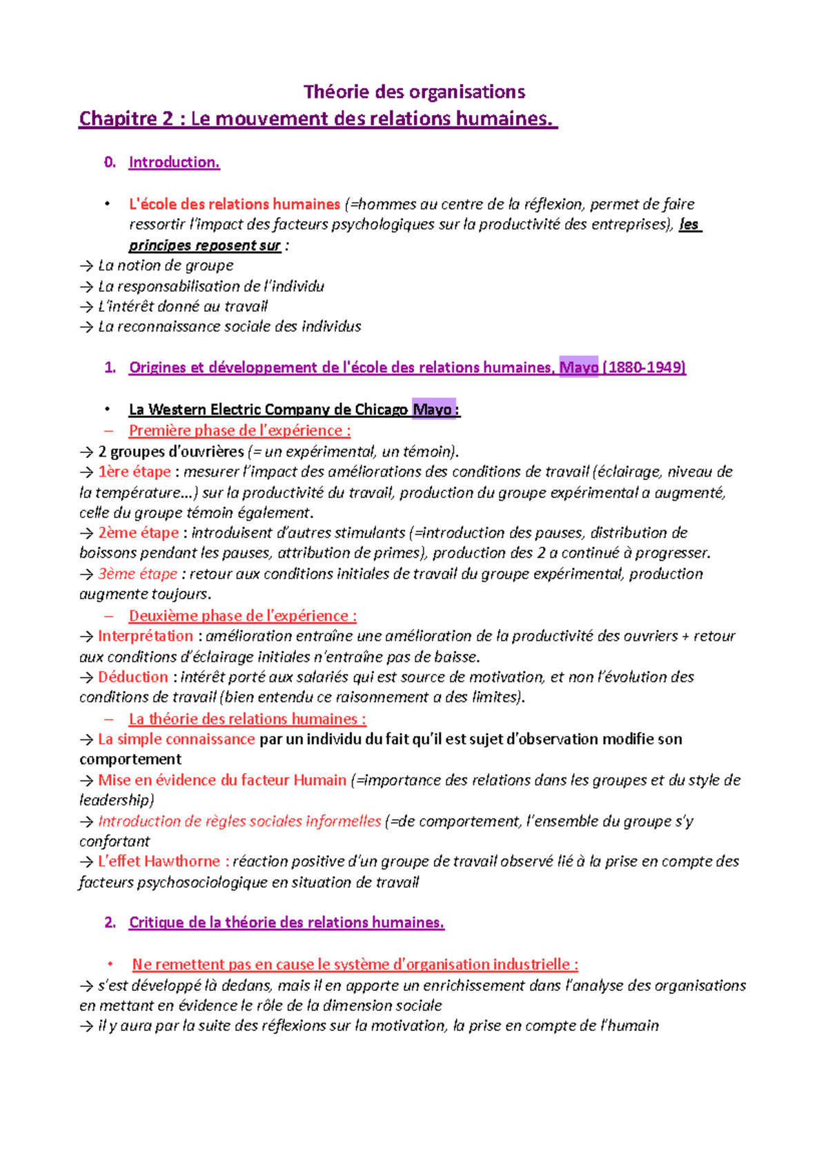 Chapitre 2 Le mouvement des relations humaines pdf - Théorie des ...
