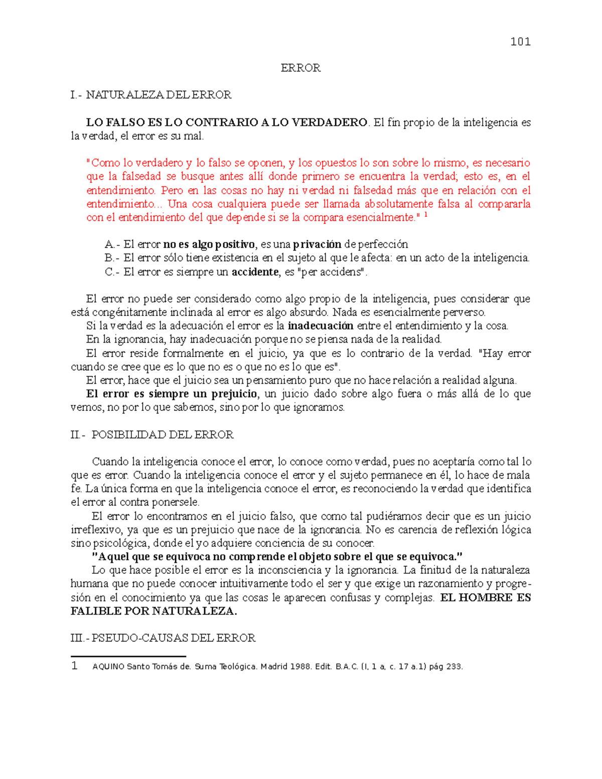 Tesis 09 Error - ERROR I.- NATURALEZA DEL ERROR LO FALSO ES LO ...