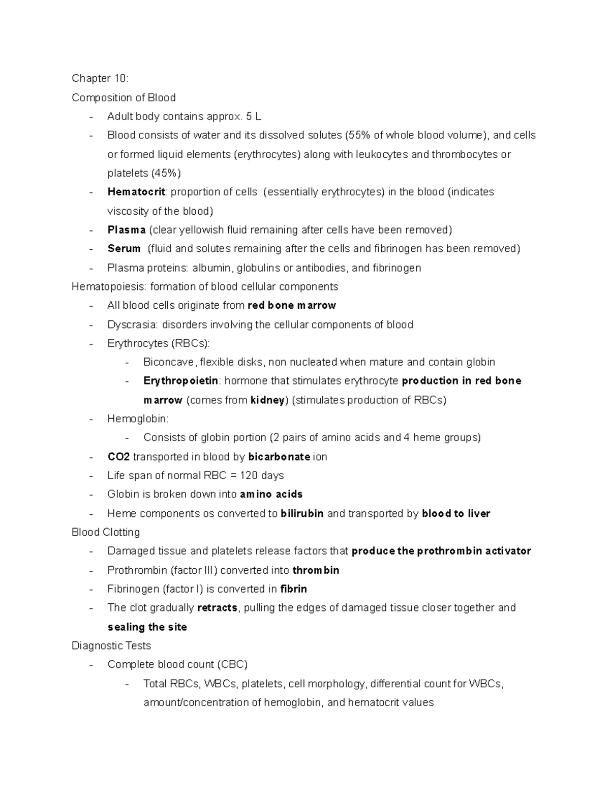 Patho exam 2 outline - Chapter 10: Composition of Blood - Adult body ...