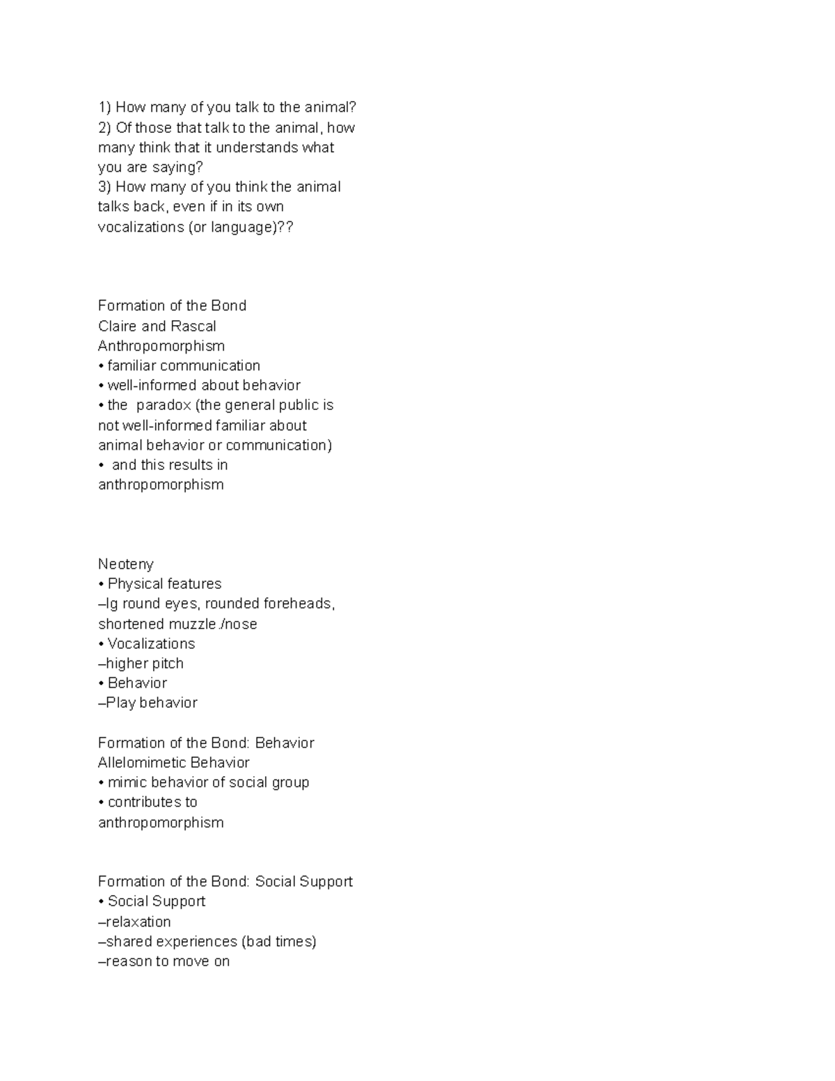 1a. Human- Animal Bond - How many of you talk to the animal? Of those ...