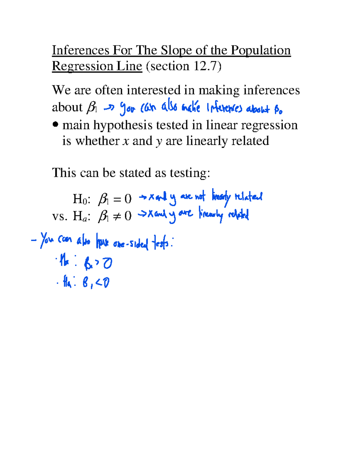 Stats 2035 - 12.7, 12.8 Notes - Inferences For The Slope of the ...