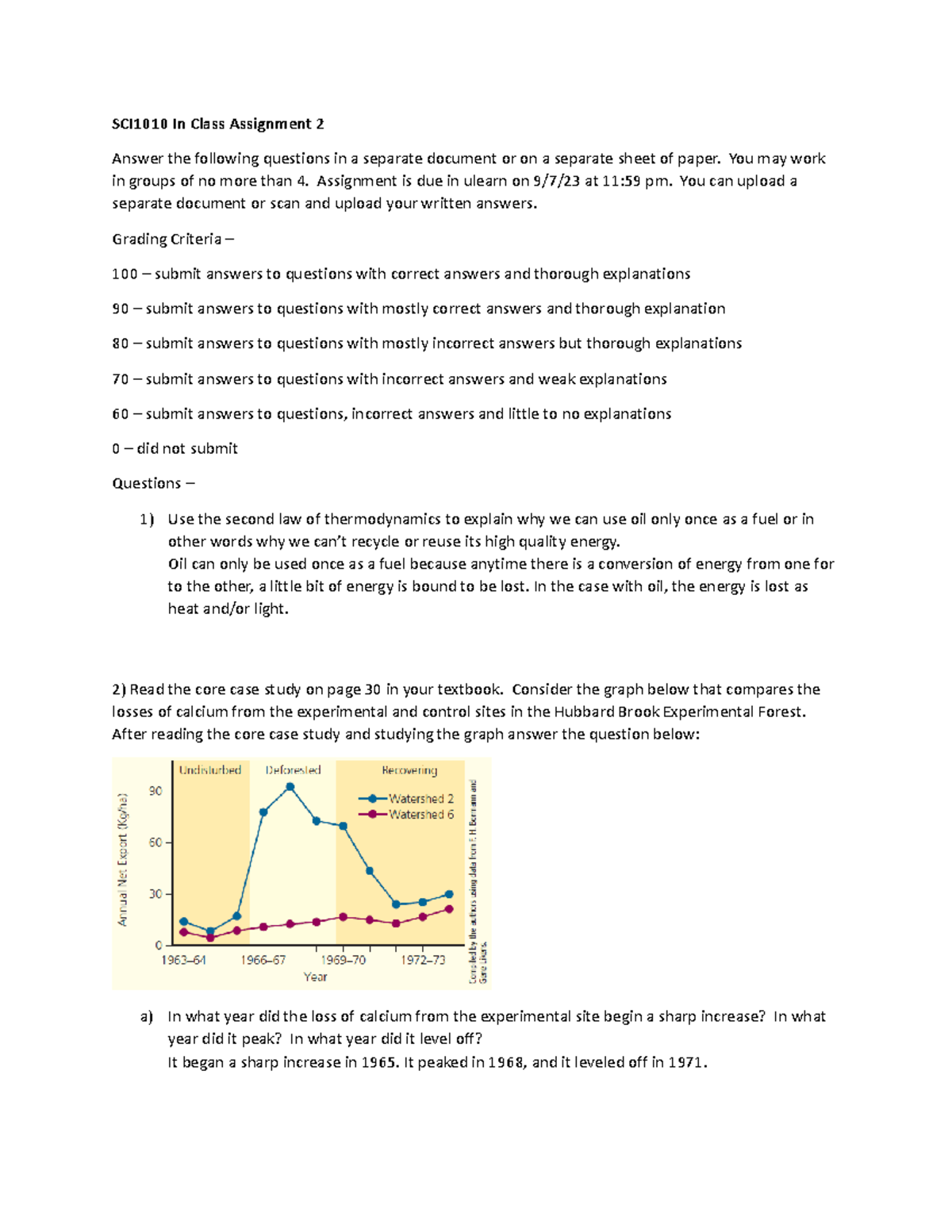 SCI1010 In Class Assignment 2 - You may work in groups of no more than 4. Assignment is due in ...