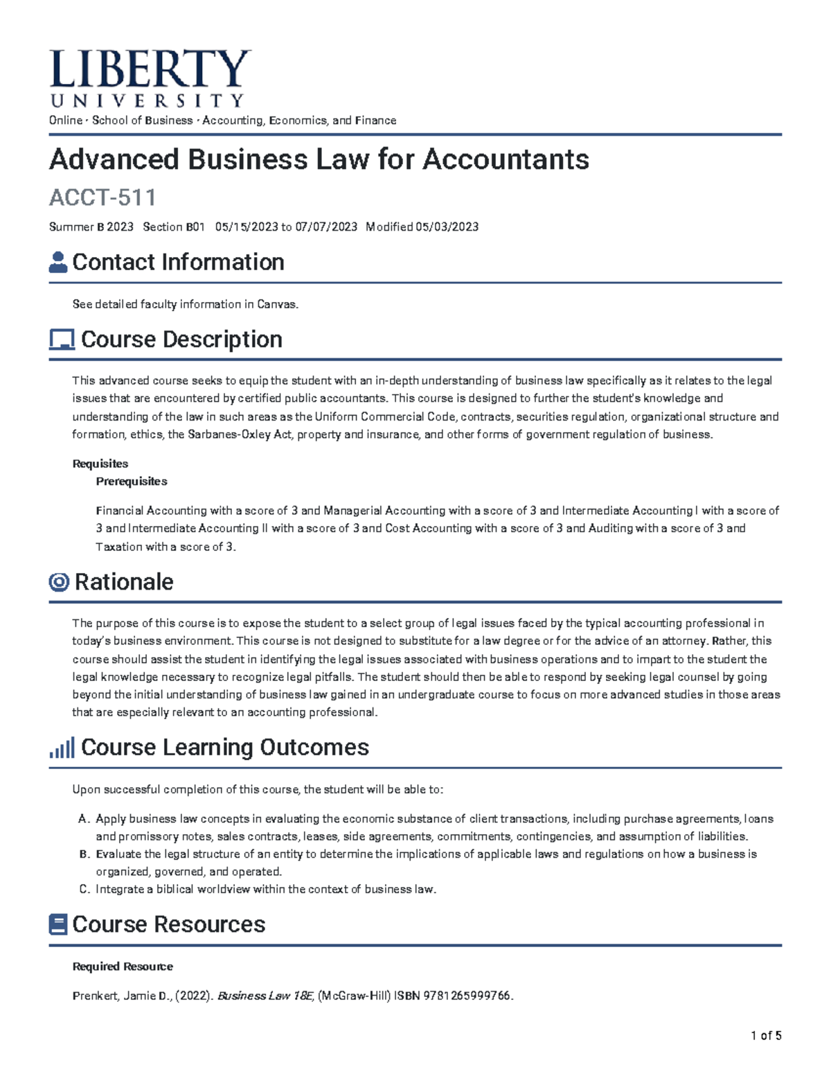 Advanced Business Law for Accountants ACCT 511 Summer B 2023 - Contact ...