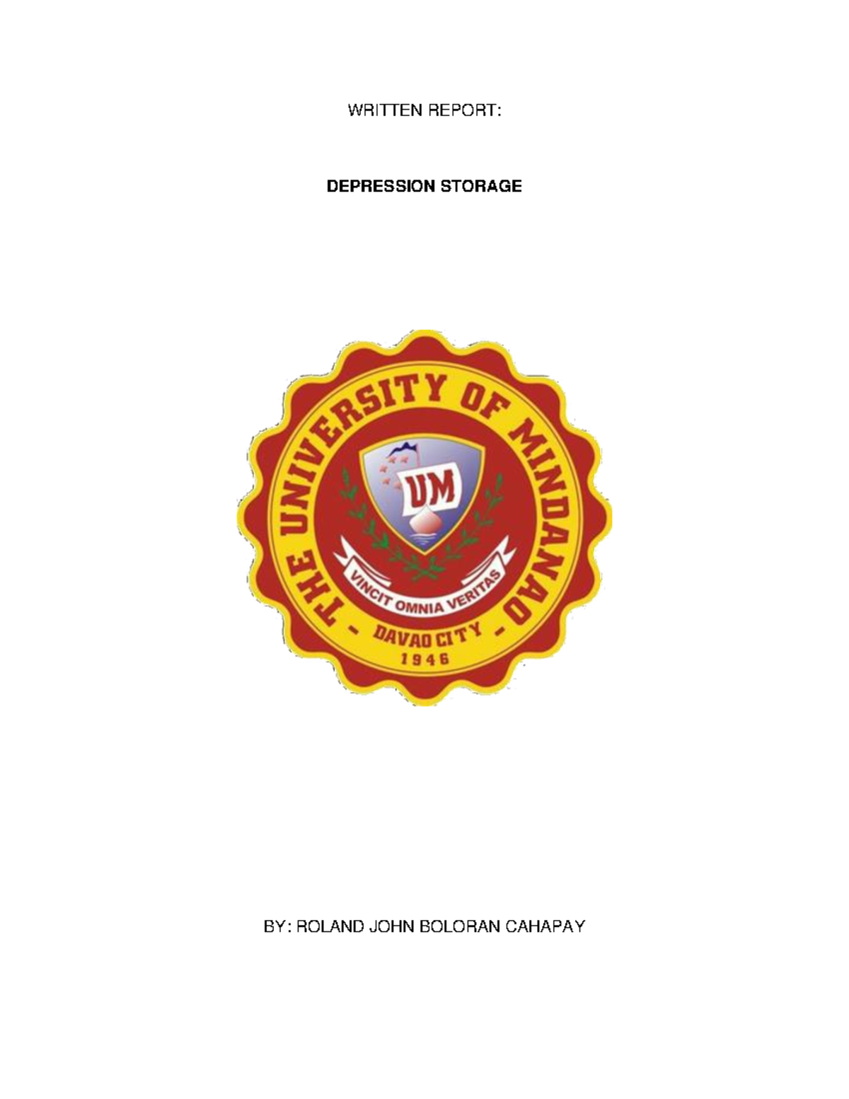 Student 27 Depression Storage - WRITTEN REPORT: DEPRESSION STORAGE BY ...