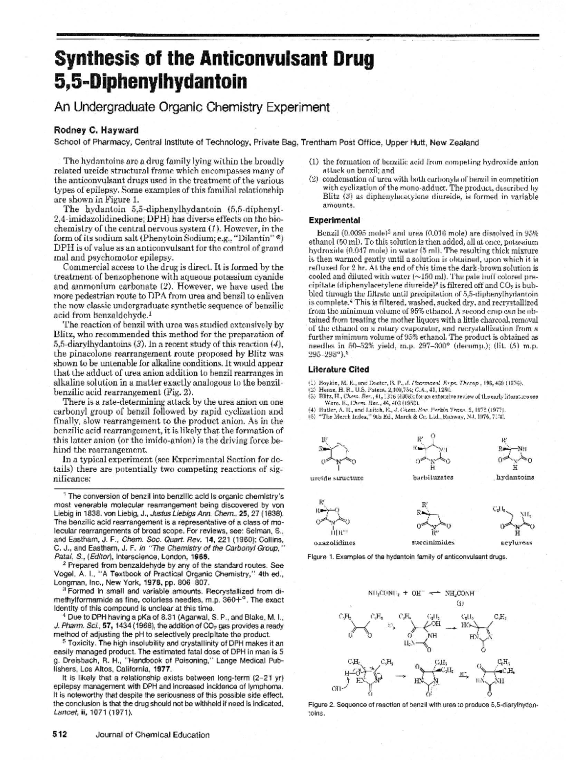 J. Chem. Ed 1983 p - Synthesis of the Anticonvulsant Drug 5,5 ...