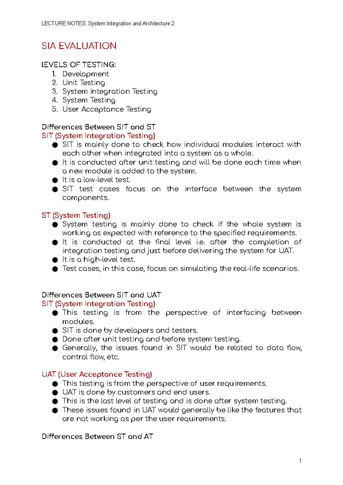 Sia Evaluation Week13 Sia102 Lecture Notes Lecture Notes System Integration And