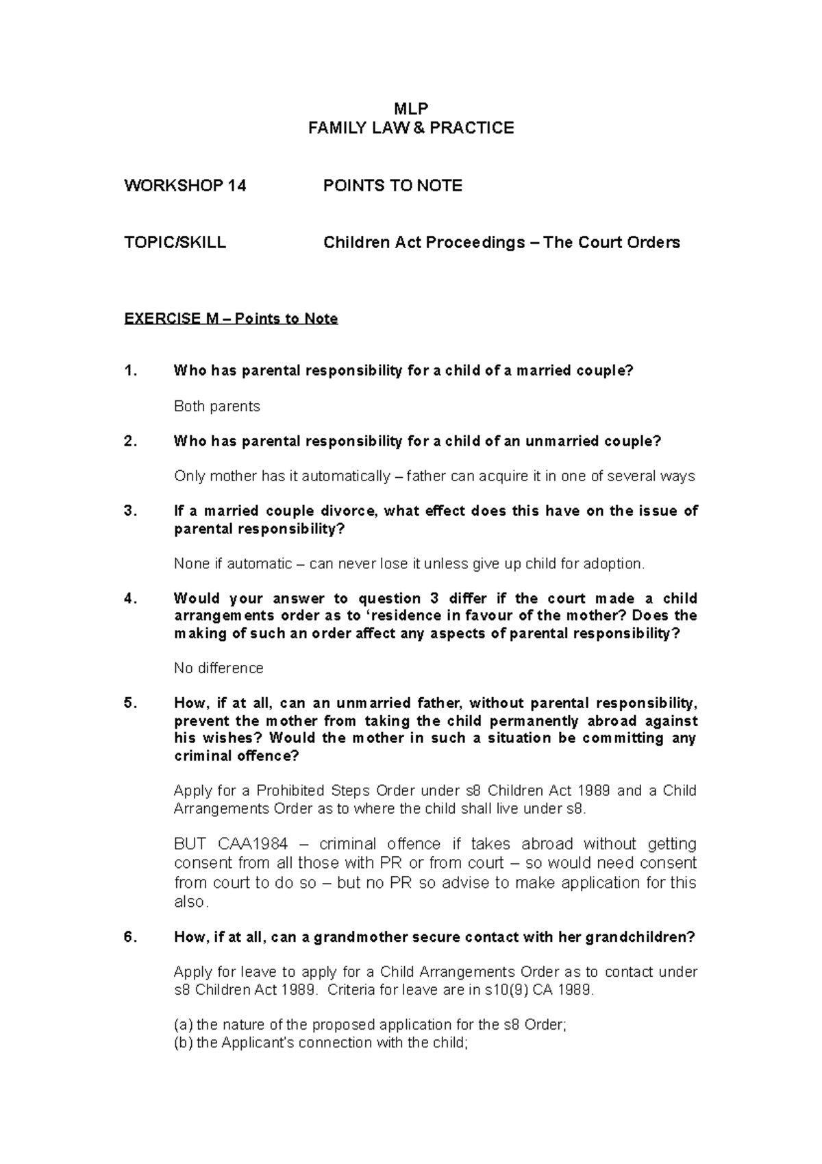 Workshop 14 Points to Note - MLP FAMILY LAW & PRACTICE WORKSHOP 14 ...