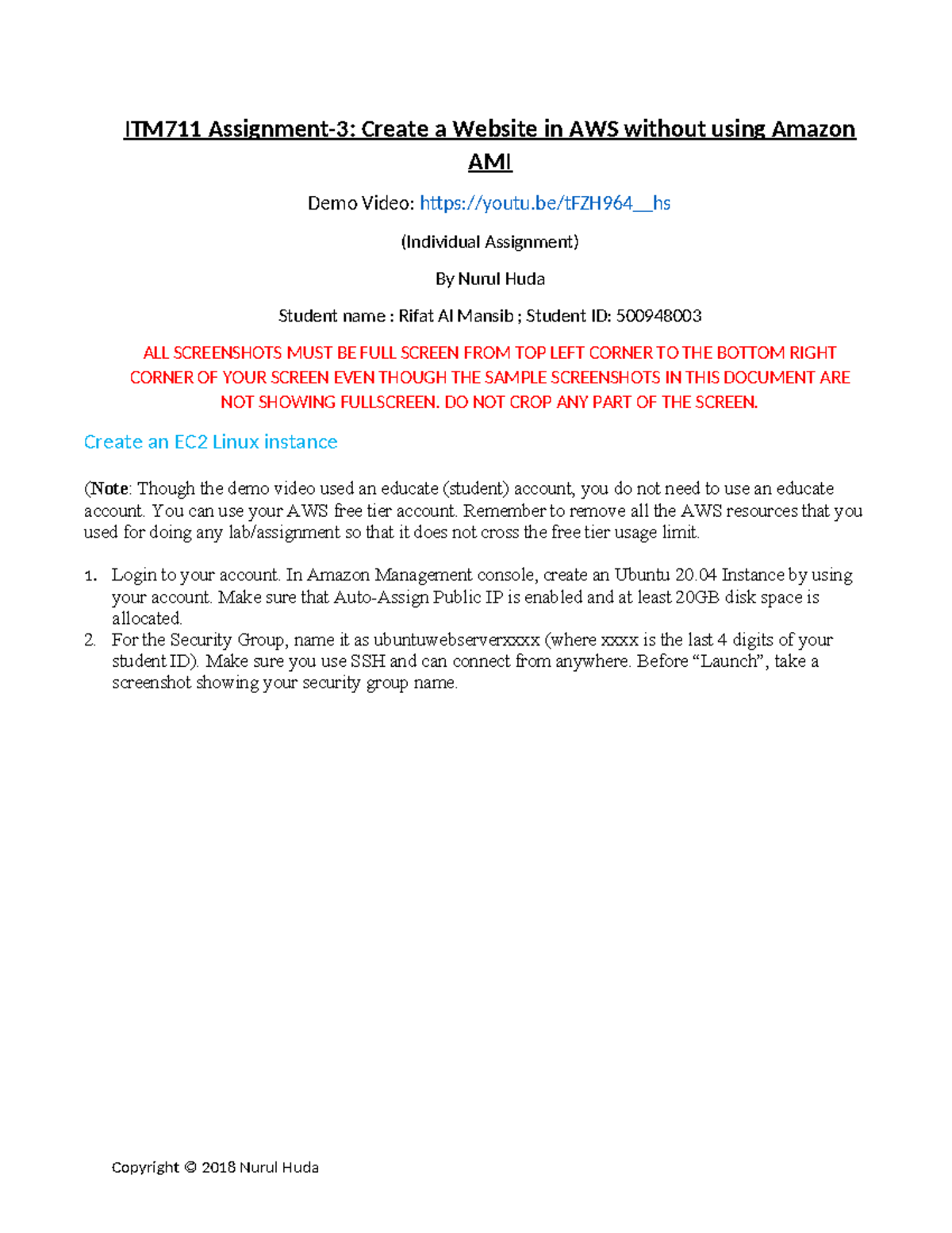 Assignment 3 Create A Website In Aws Without Using Amazon Ami Itm711 Assignment 3 Create A