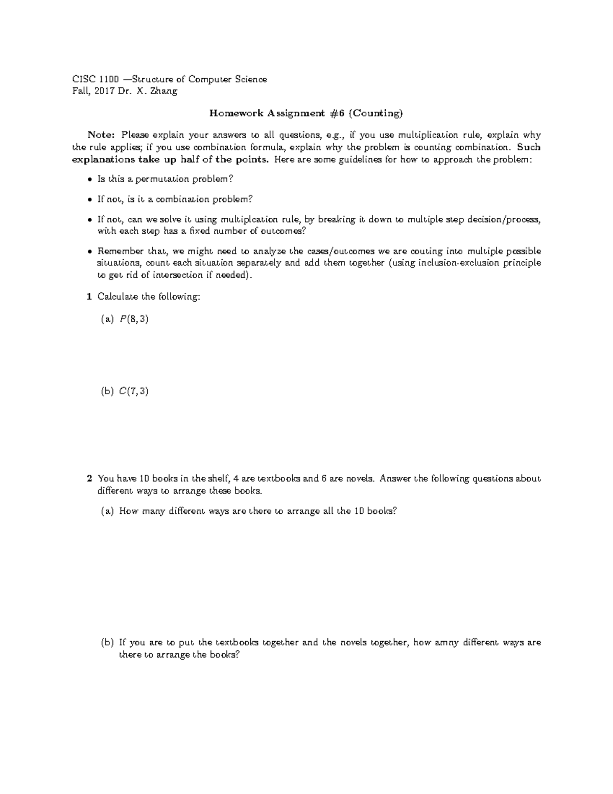 Homework Assignment 6 Counting Cisc 1100 —structure Of Computer