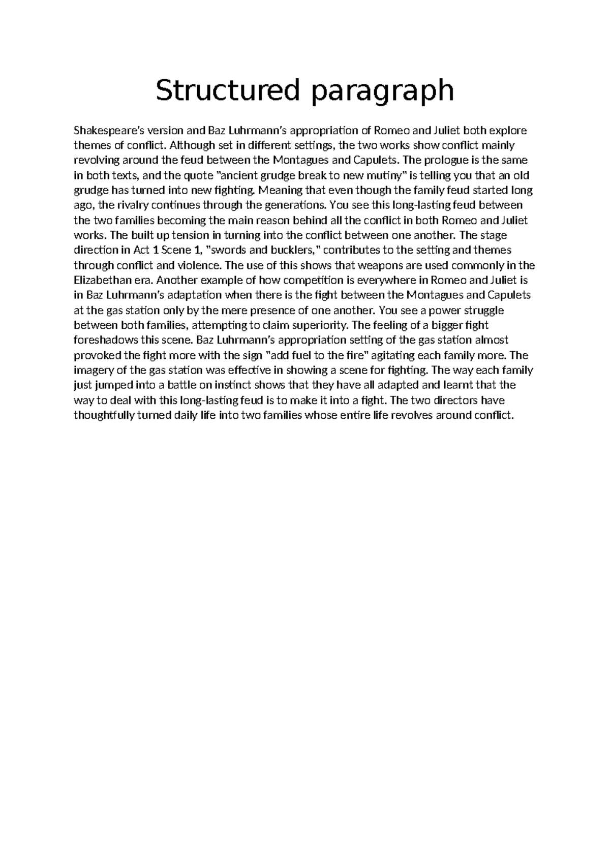English paragraph - work - Structured paragraph Shakespeare's version ...