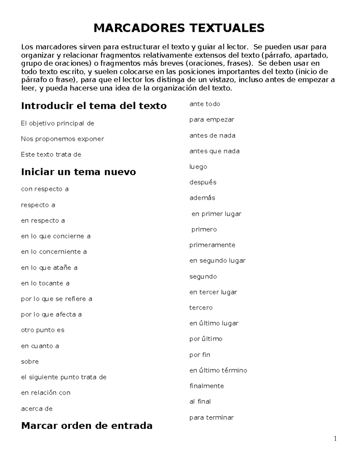 Marcadores Textuales - TEMAS CON EXPLICACIONES - MARCADORES TEXTUALES ...