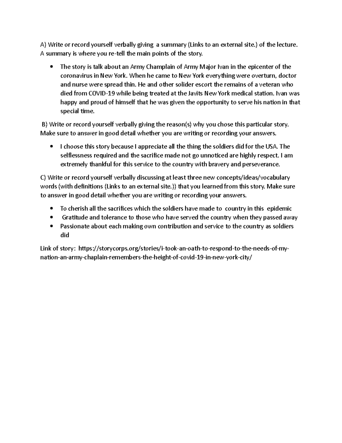 Extra Credit Opportunity 1 - A) Write or record yourself verbally ...